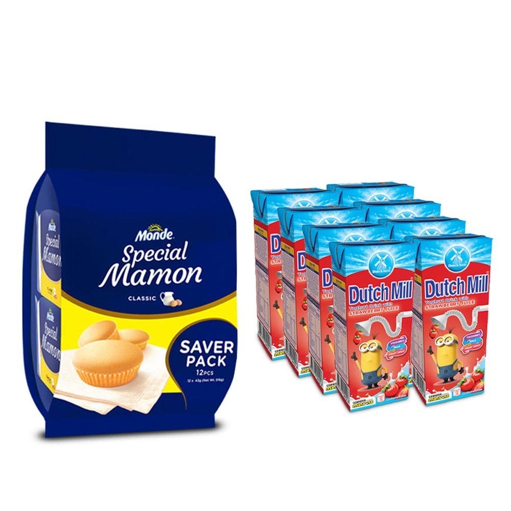 Monde Mamon Classic Savers Pack 43g x 12 + Dutch Mill Yoghurt Drink ...