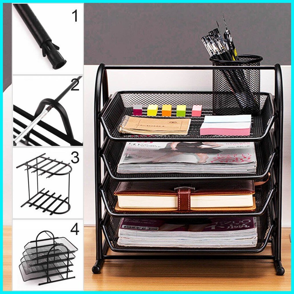 4 Layer Desk File Organizer Document Paper Tray, Magazine Case | Shopee ...