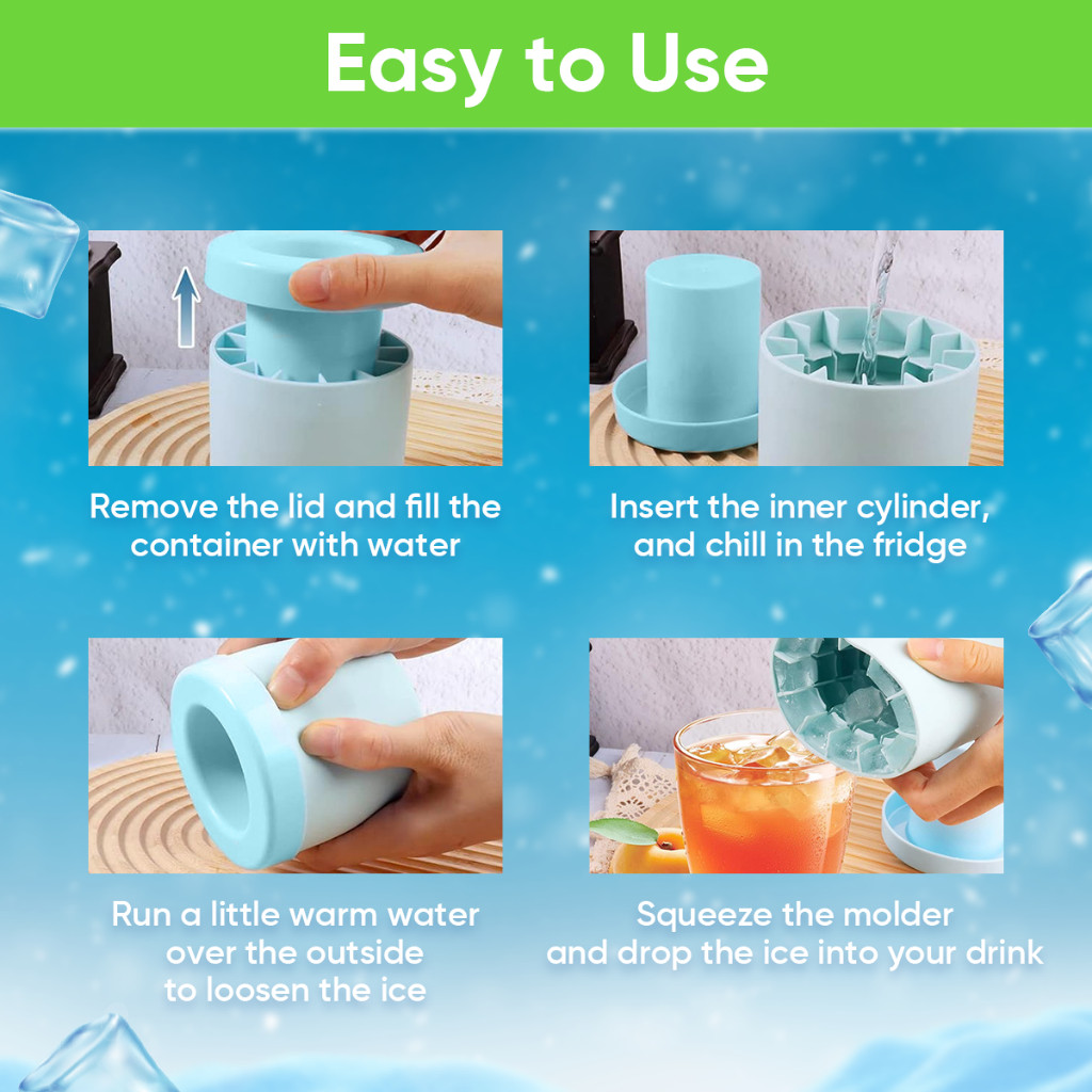 60 Grids Silicone Ice Cube Mold Round Ice Bucket Homemade DIY ...
