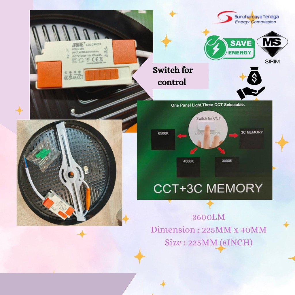 3 COLOUR LED SURFACE MOUNTED DOWNLIGHT 3 Cahaya LAMPU SILING RATA RUMAH ...