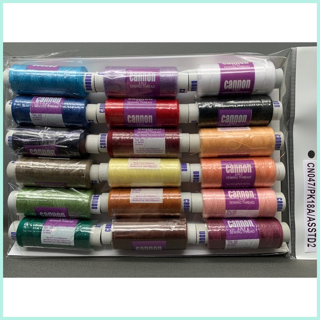 3 Ply Sewing Thread 18 spools assorted colors 250 meters/spool | Shopee ...