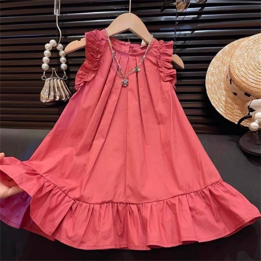 Bera Leader Korean Version Sleeveless Pleated Dress Solid Color Round ...