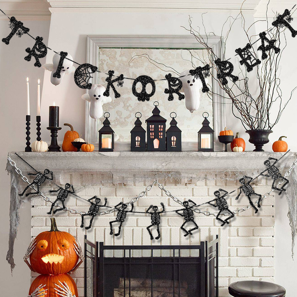 Happy Halloween Atmosphere Decorative Flashing Paper Skeleton Banner ...