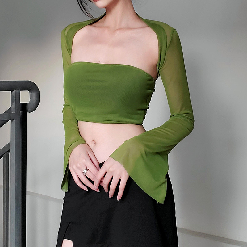 Spicy Girl Sexy Bra Top Small Tank Top Womens Mesh Long Sleeve Vest