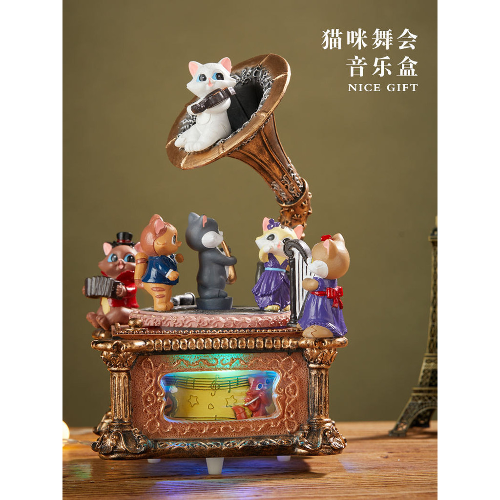 Cat Music Box Music Box Retro Rotatable Little Girl Girlfriend Friend ...