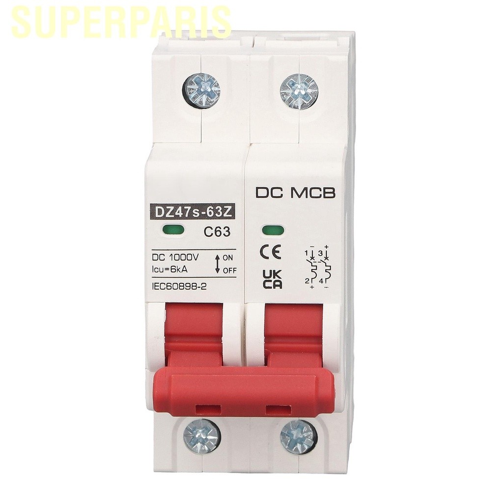 Superparis DC Circuit Breaker 2P 63A 6KA Breaking Capacity DIN Rail Installation Miniature for ...