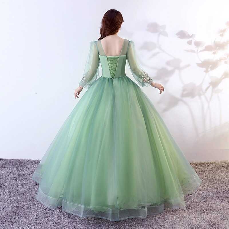 ZXH Bom Green Long Sleeves Ball Gown Quinceanera Damit Vintage Lace ...