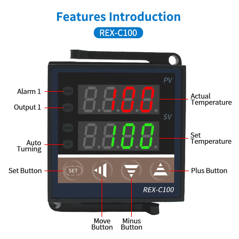LCTC Rex-C100 Digital PID Temperature Controller Thermostat 0-400℃ Output 40Da SSR Relay With K ...