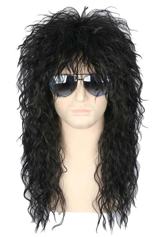 Black Wigs Long For Men 80s Rocker Mullet Eddie Kiss Costume Wig COD ...