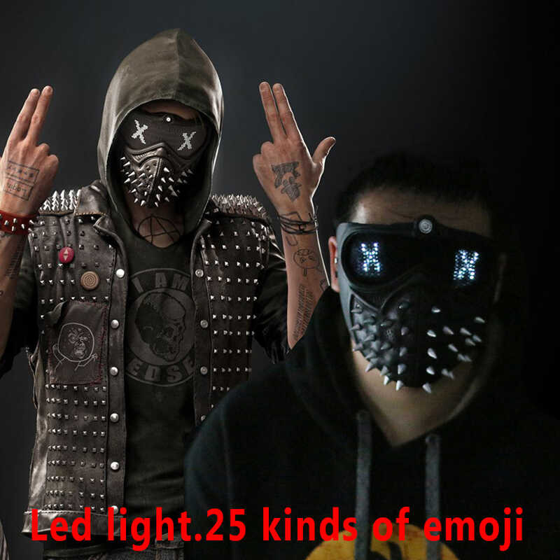 25 Emoticons Changeable Watch Dogs 2 Marcus Wrench LED Light Rivet Face ...