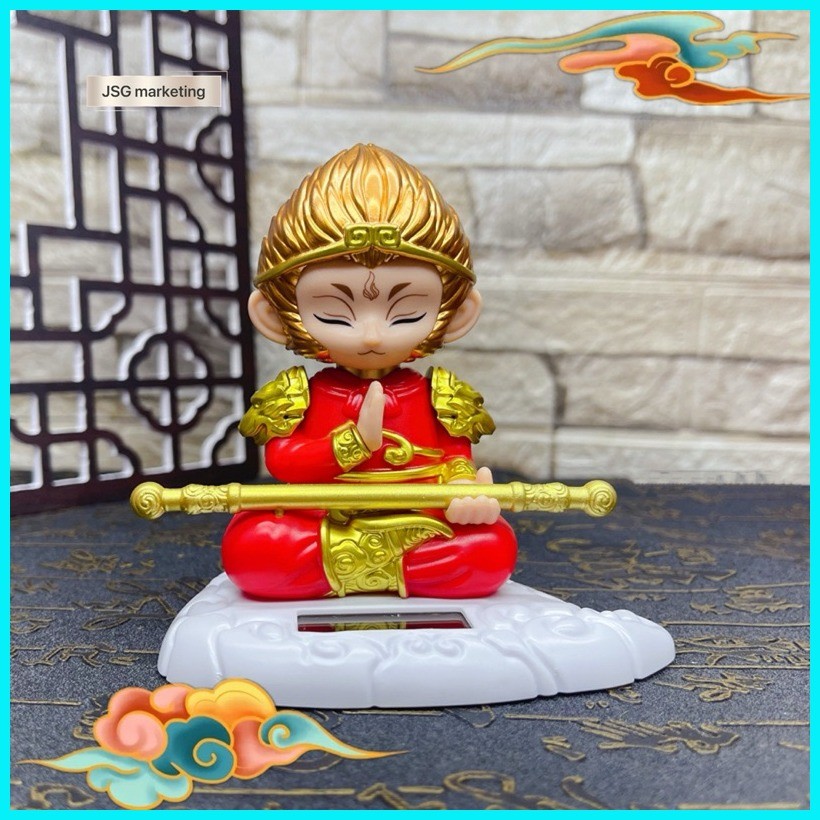 Solar Feng Shui Lucky Monkey King Head Waving Statue Traditional ...