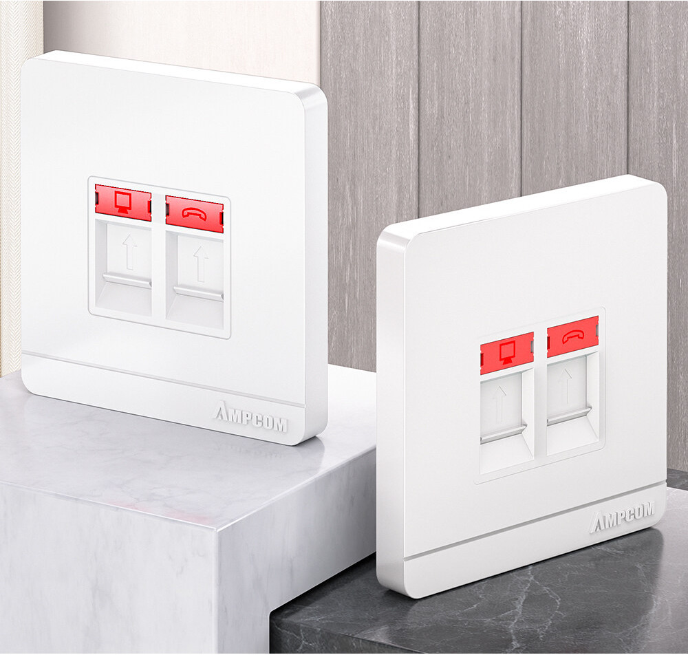 AMPCOM 86mm Faceplate with CAT6A 10Gbps UTP Keystone Jack, No Punch ...