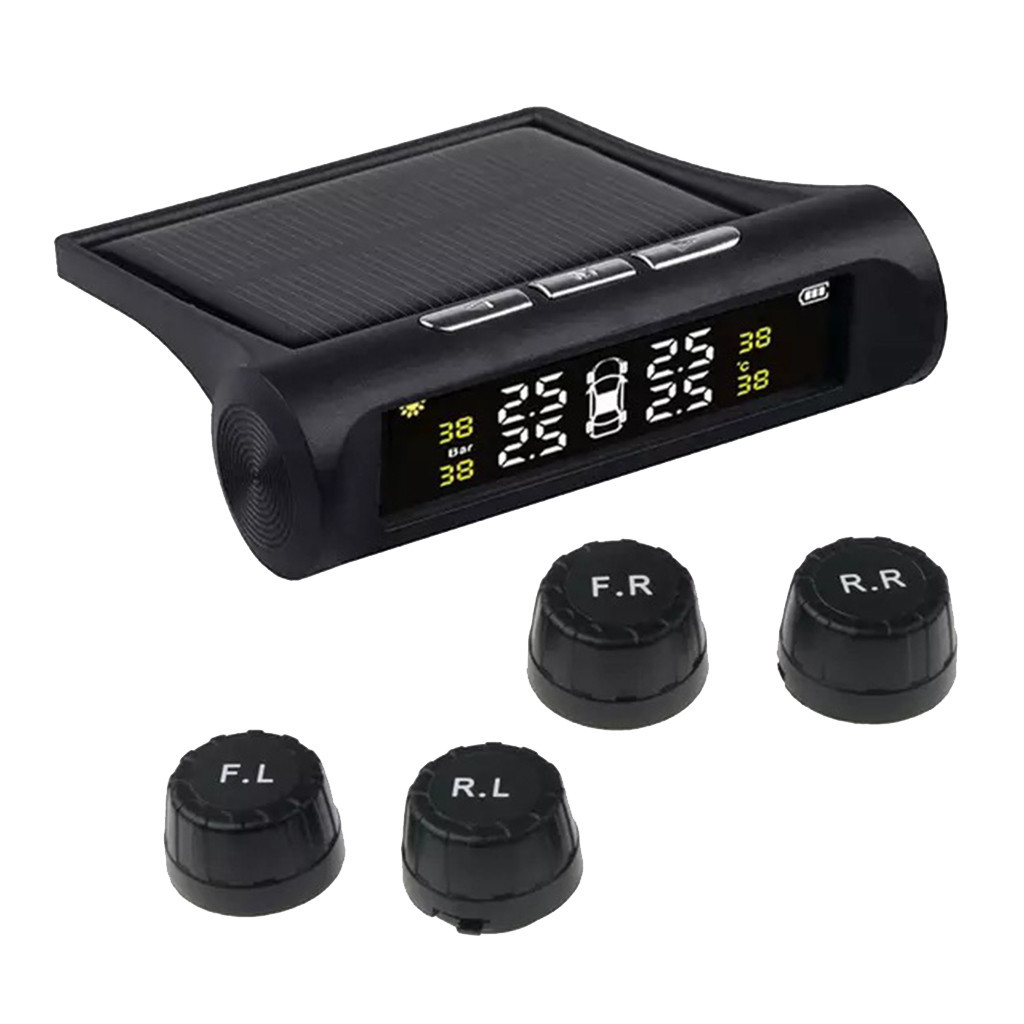 Car Tpms Tire Pressure Alarm Monitoring System Solar Powered External Sensor Digital Tmps Lcd