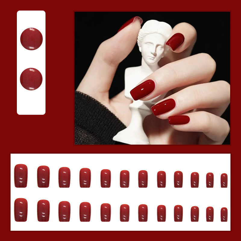 【Free Gift】24Pcs Short Pure Color Fake Nails Set with Jelly Glue Nail ...