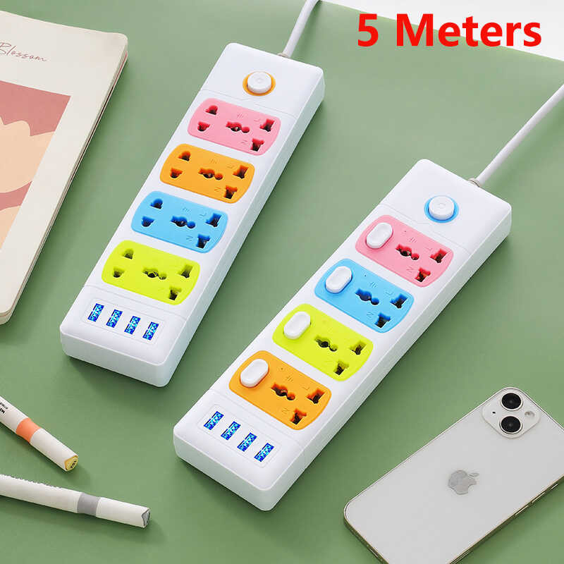 5M MultiFunction Plug Strip Round Multiple Sockets Universal with Power ...