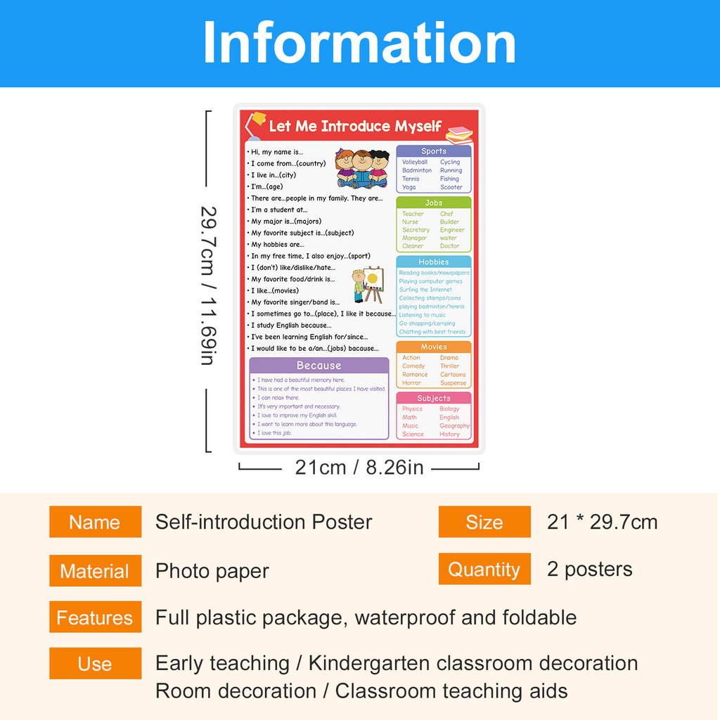 Self-Introduction Poster English Teaching Aids Class Educational S ...