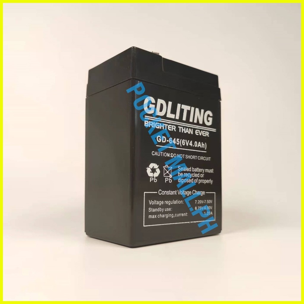 ♀ GDLITING DC 6V 4AH Rechargeable Sealed Lead-Acid Battery GD-645 COD ...