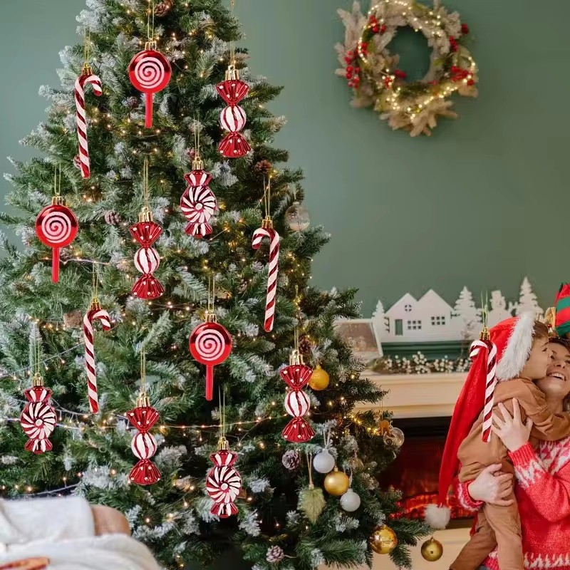 Candy Cane Christmas Ball Xmas Tree Pendant Accessory Red Christmas ...