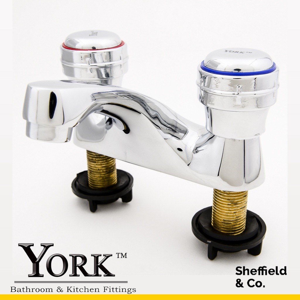 YORK 2-Handle 4'' Basin Mixer Faucet (Chrome) with Pop-Up Assembly Set ...