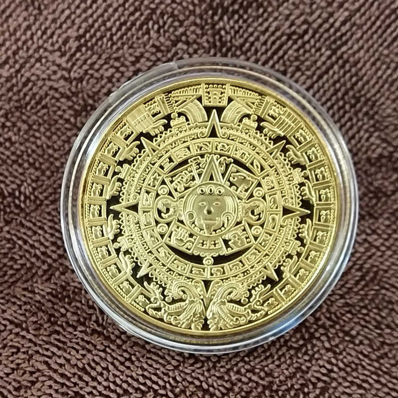 Mayan Commemorative Pyramid Sundial Gold-Plated Silver Lucky Gift ...