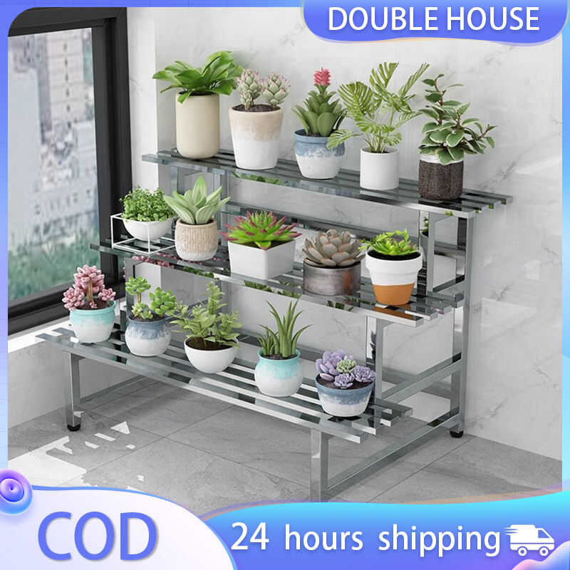 2-Layer Garden Plant Stand Stainless Steel Flower Stand Indoor Outdoor ...