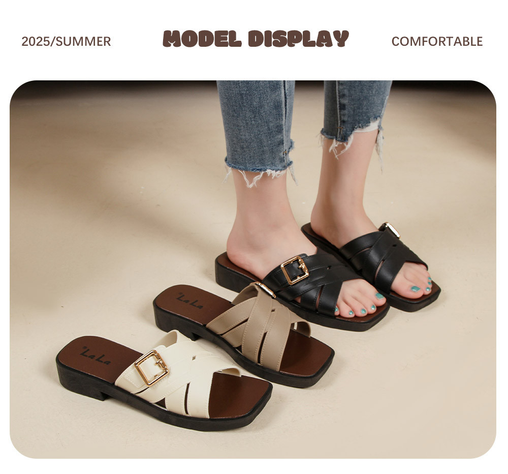 LALA French Sandals For Women Double Crossed Belt Retro Soft-soled ...