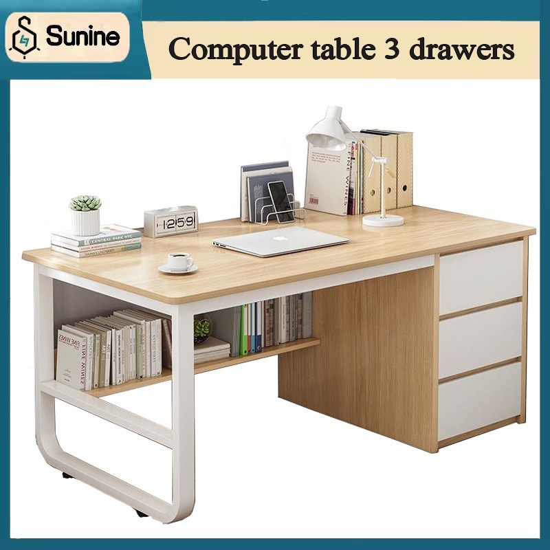 ♞Computer Table With Drawers & Shelves Study Writing Table PC Desks ...