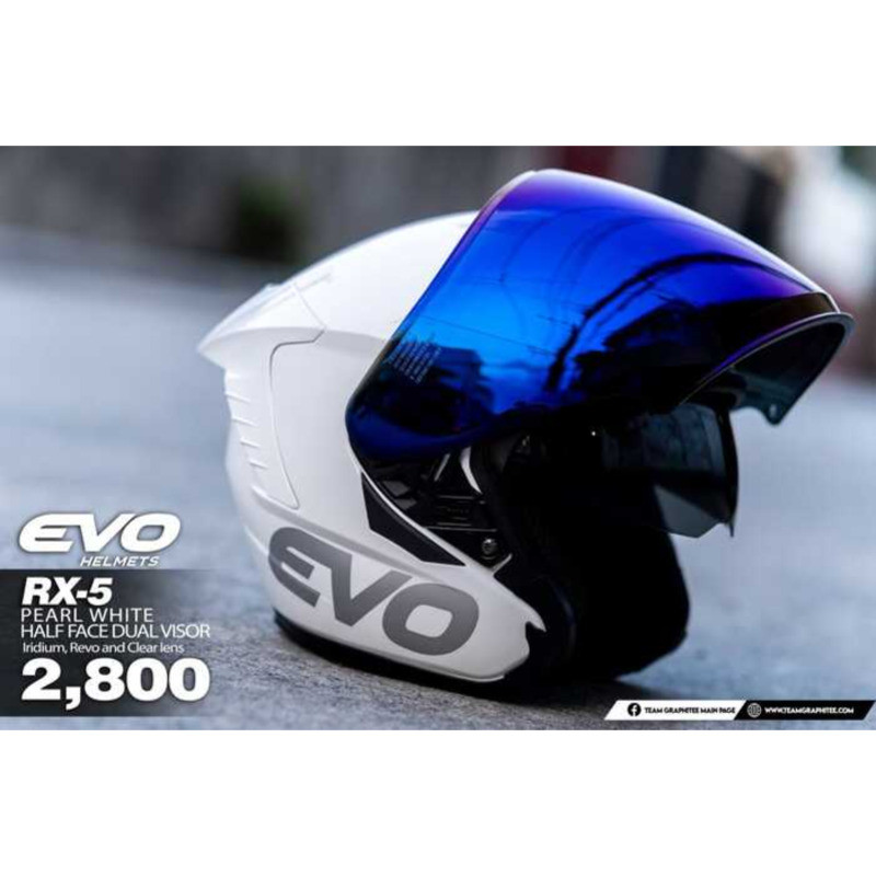 EVO Rx-5 PEARL WHITE (Nr BLUE IRIDIUM Lens) HALF FACE DUAL VISOR HELMET ...