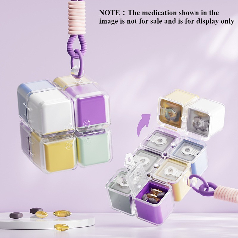 PC Silicone Material Rubik's Cube Medicine Box with Lanyard Portable 7 ...