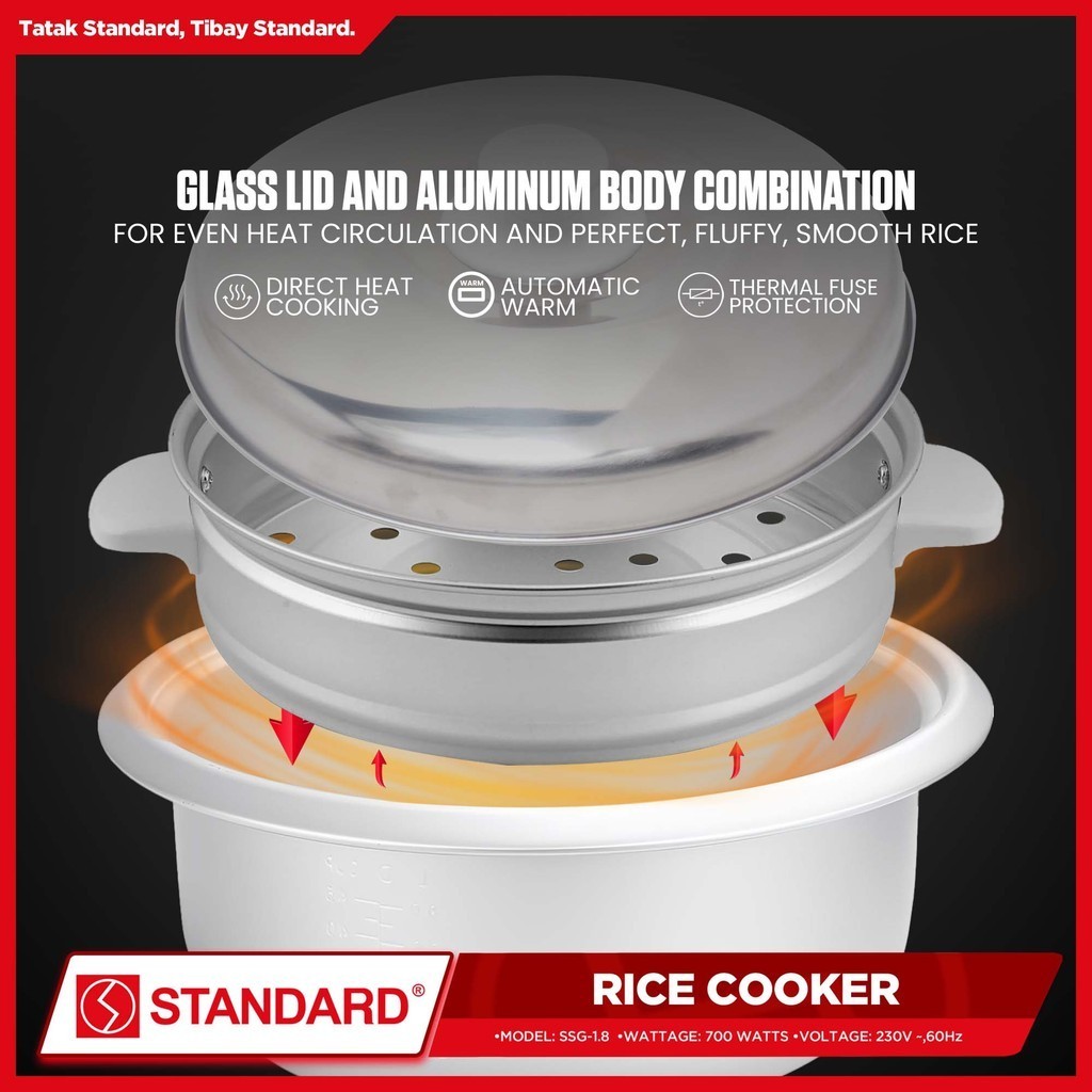 Standard Rice Cooker 1.8 Liters with Steamer 10 Cups Rice with ...