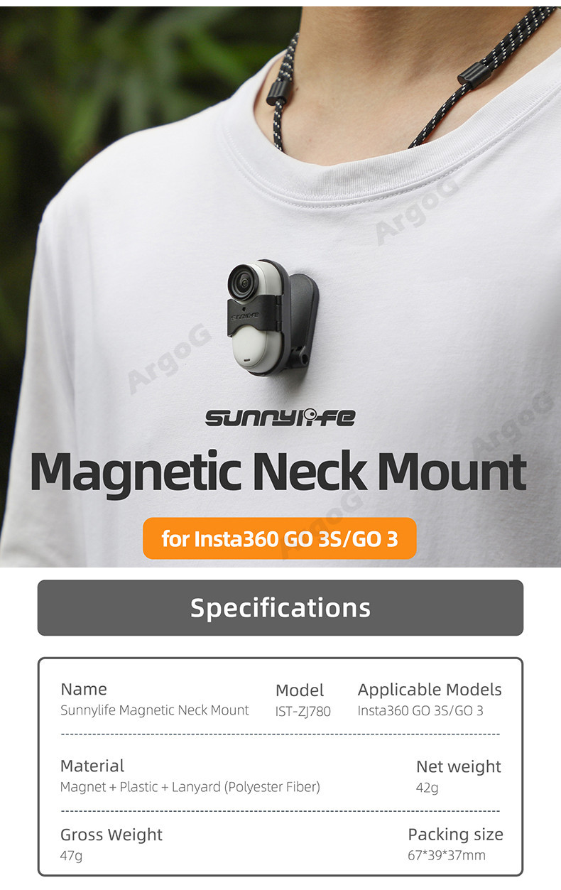 Sunnylife Magnetic Chest Mount with Neck Lanyard for Insta360 GO 3S ...