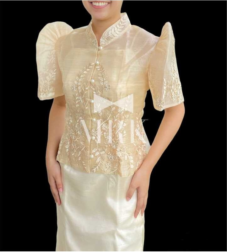 % Collar Filipiniana Na Chinese Top May 3D Lace | Shopee Philippines