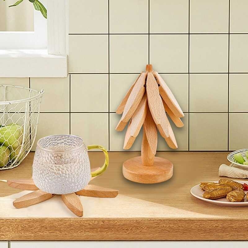Simhoa 3Pcs Wooden Placemat Heat Resistant Pad Drink Coaster Wood Table ...
