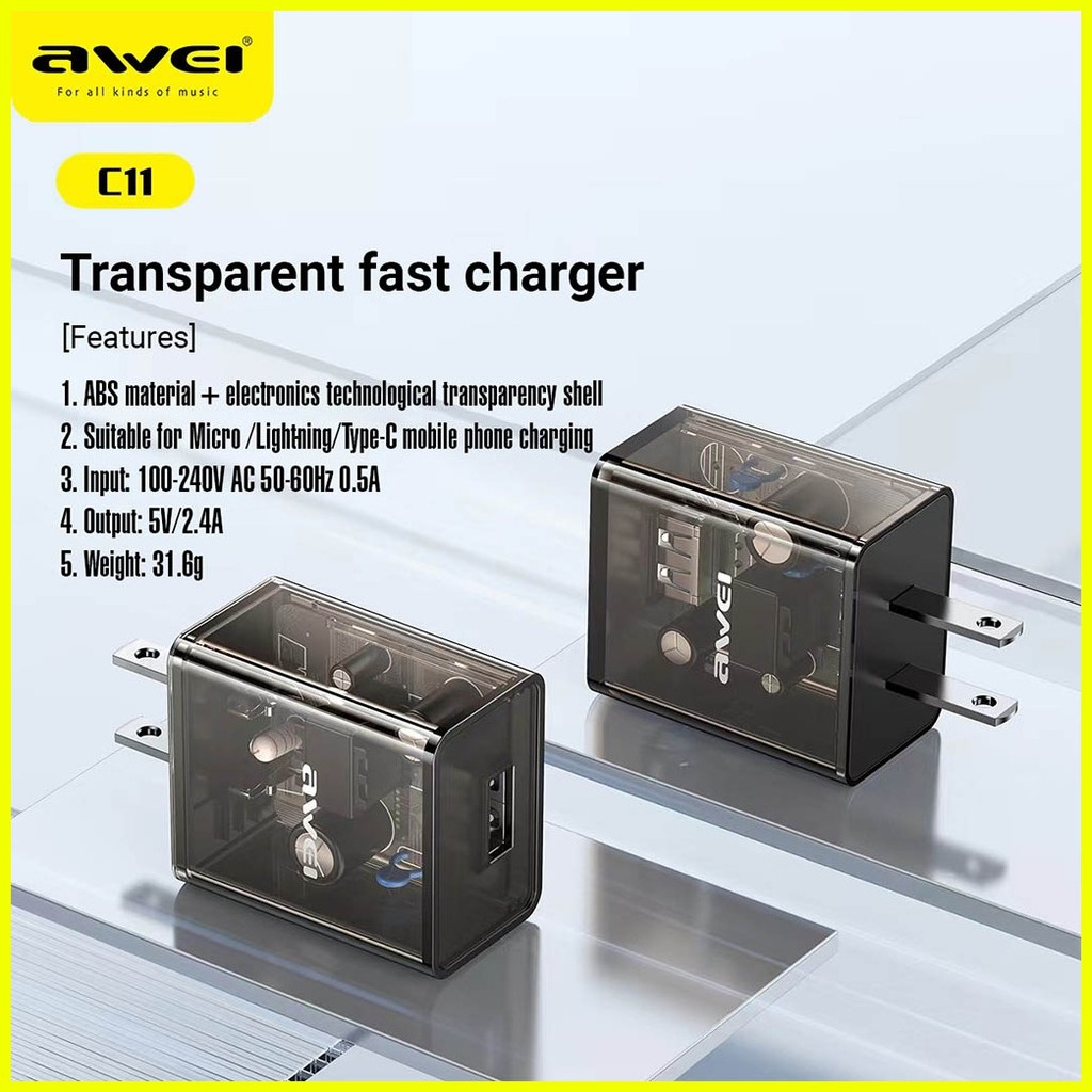Awei C11 Series US Plug Adapter Wall Charger Single USB Output 1m Cable ...