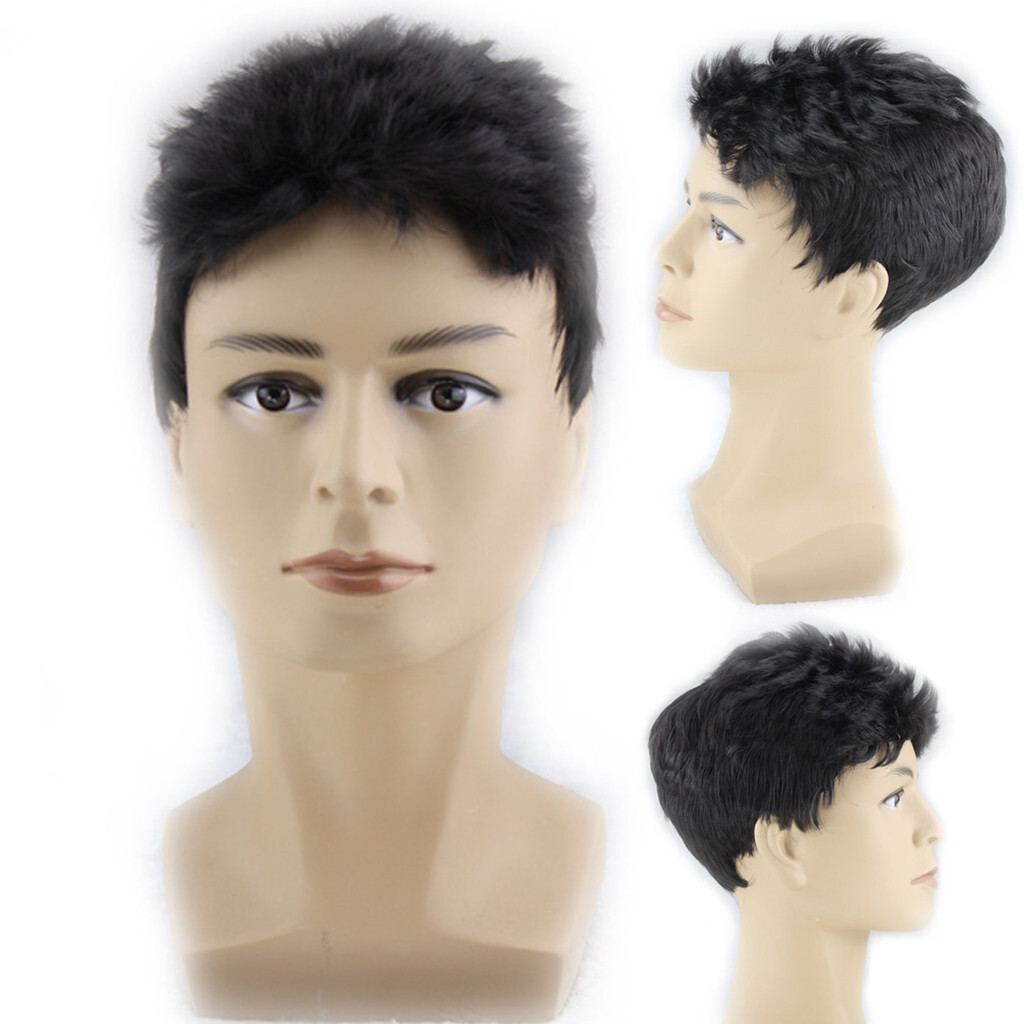 §≈ Synthetic Black Natural Realistic Hair Flat Head Sideburns Ultra ...
