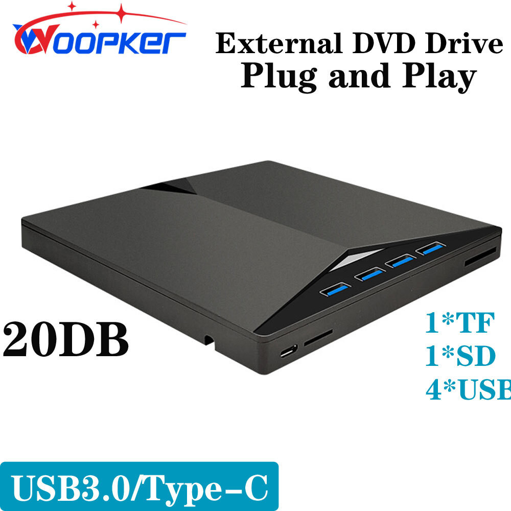 6-in-1 External DVD Player USB3.0/Type-C Portable CD Recorder DVD RW ...