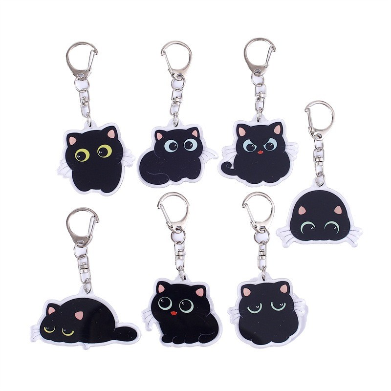 Cartoon Cat Acrylic Keychain Cute Black Cat Pendant Backpack Hanging ...