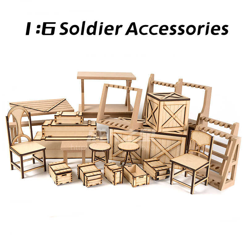 1 6 Soldier Accessories Ammunition Chest Weapon Rack Wooden Assembly