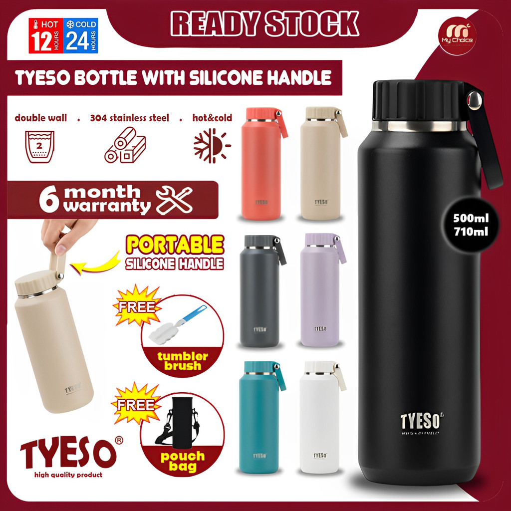 Tyeso Tumbler Modern With Silicone Handle 500ml/710ml Free Pouch and Brush Thermos Flask Water ...