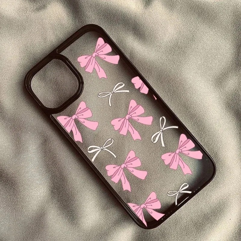 Lovely Pink Bow Phone Case For iPhone 11 14 15 16 Pro Max 13 12 16e XR ...