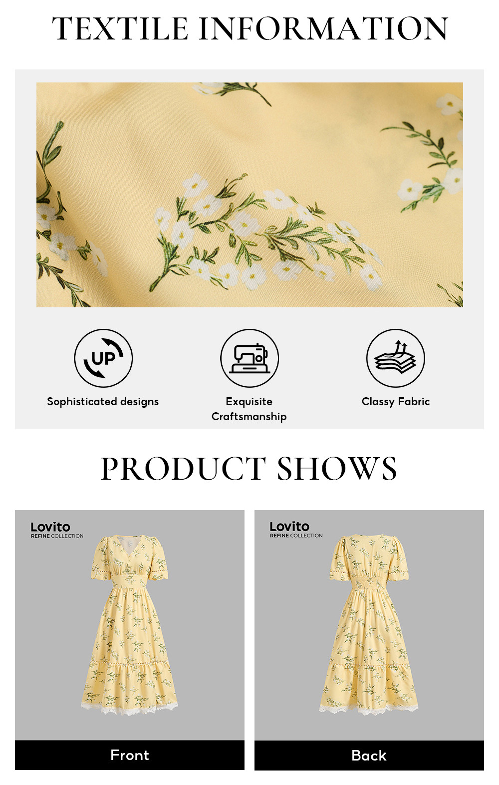 (Lovito Refine) Elegant Dress Floral Print Festival Zipper Ruffle Neck ...