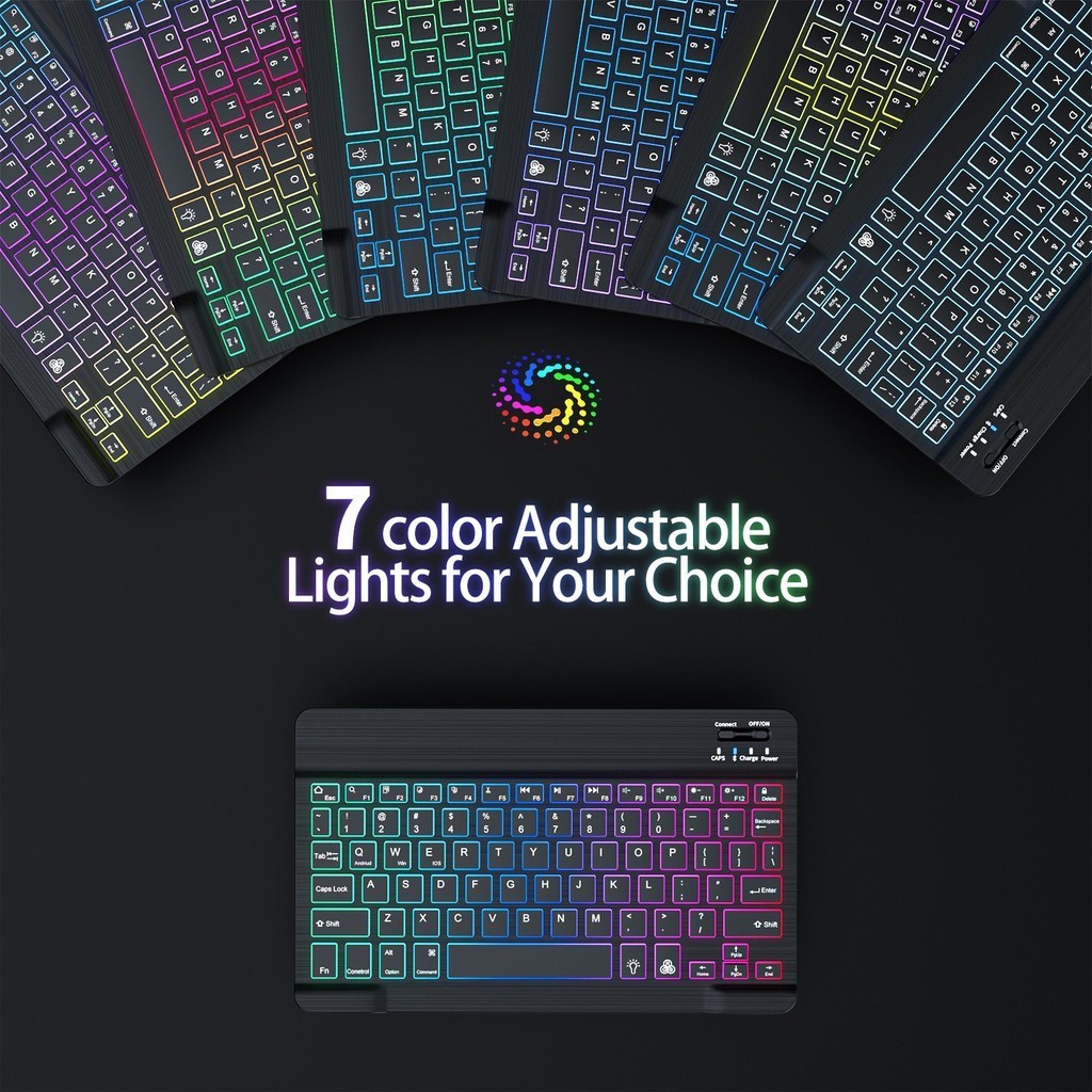Ultra-thin Wireless Bluetooth Keyboard -7 Colors Backlight Rechargeable ...