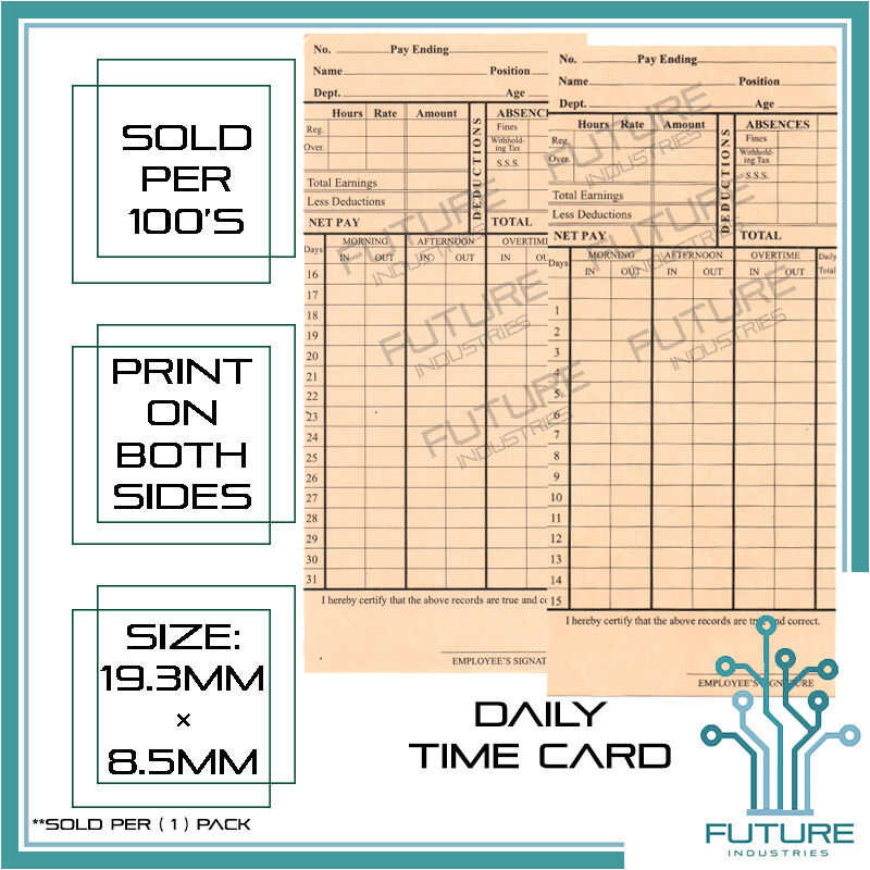 Daily Cards DTR Monthly 2-Sided Printed Log In Employee Time Card ...