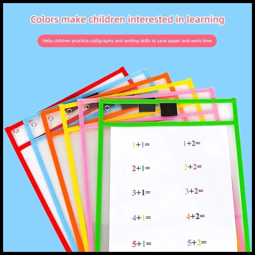 LOVE MAMA Reusable Dry Erase Pocket Sleeve for Kids Writing Transparent ...