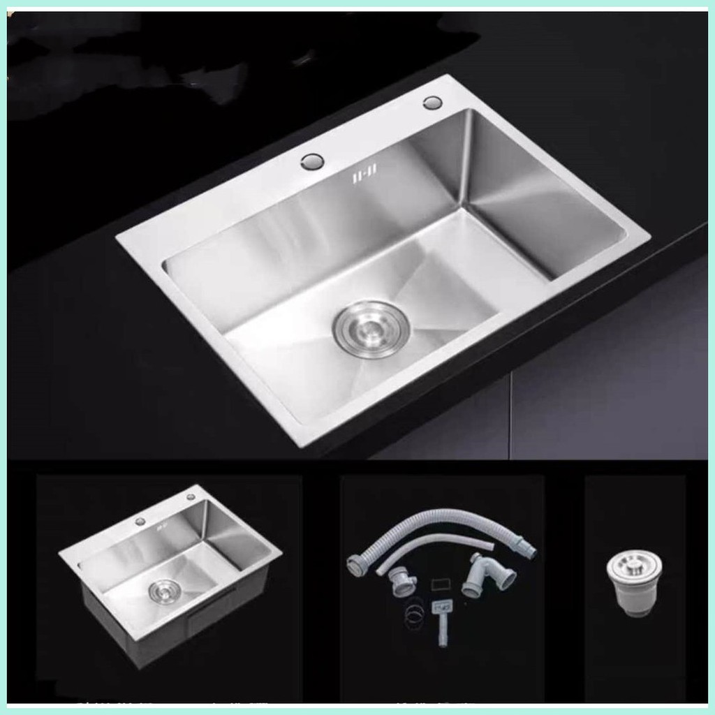 SUS304 stainless steel handmade kitchen sink /Thickness: 3mm | Shopee ...