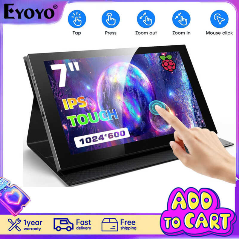 W Eyoyo 7 Inch Portable IPS Display Panel HD 1024X600 5-Points ...