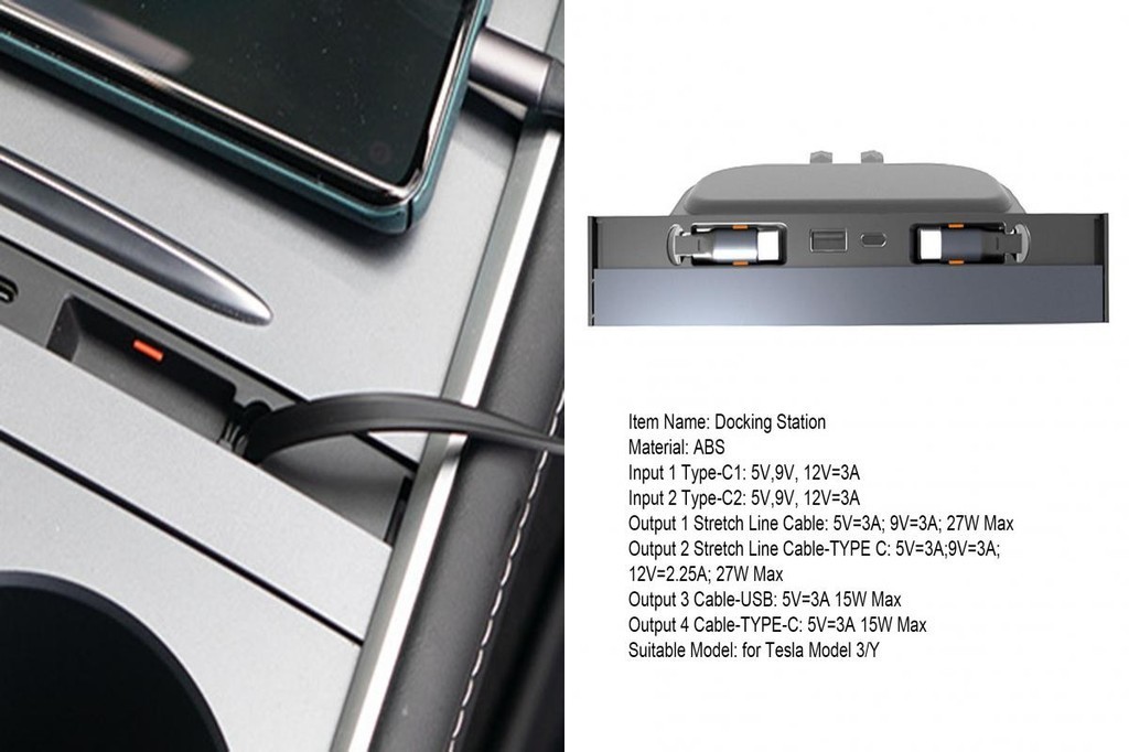 [Rm] Car Supplies Tesla Model 3/y Car Docking Station with 4 Fast ...