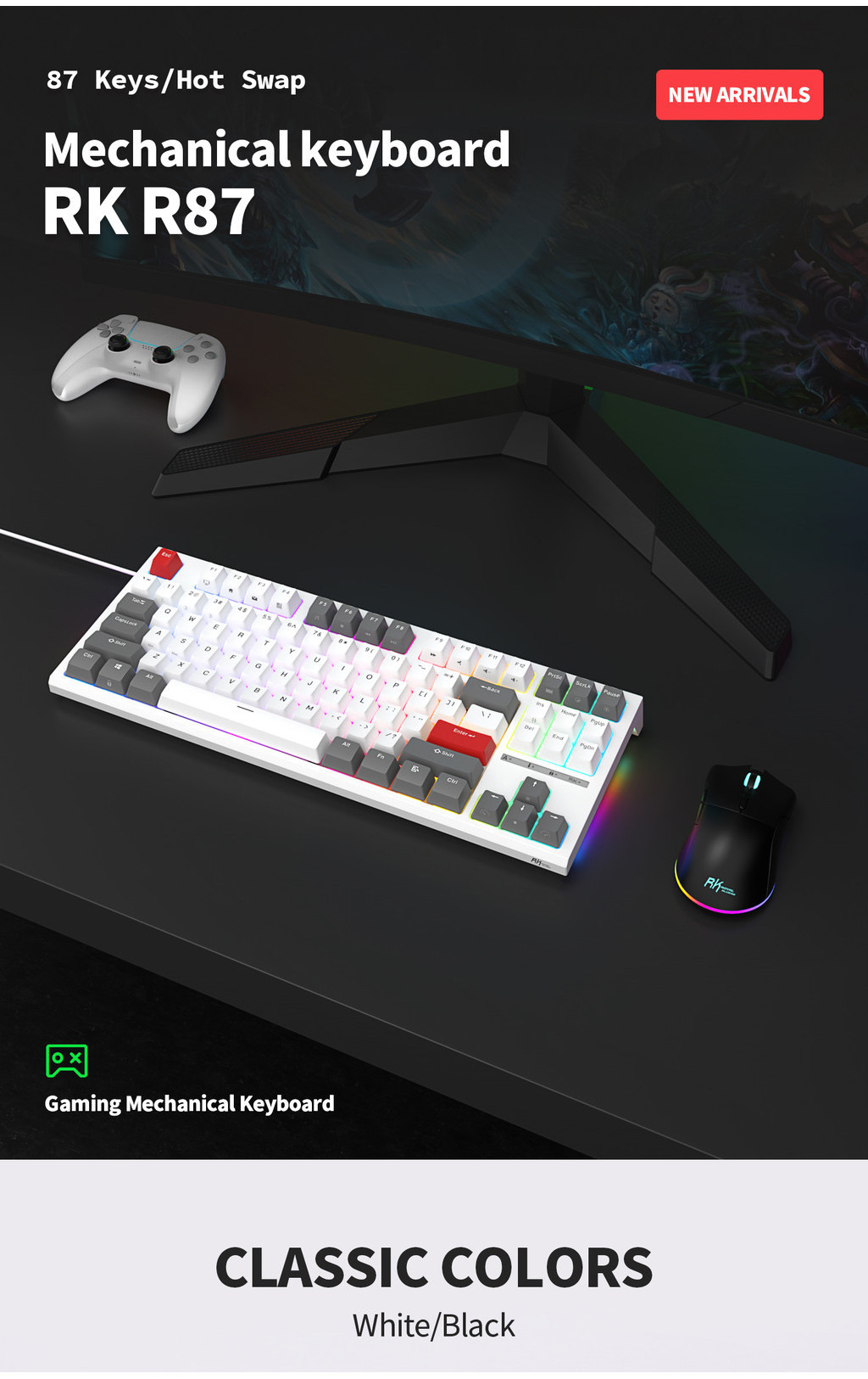 Royal Kludge RK R87 87 Key Wired Professional Game Hotswap Mechanical ...