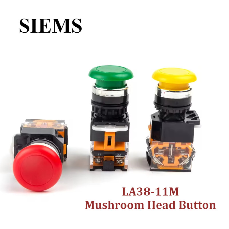 1 Piece 22mm LA38-11M Mushroom Head Push Button Switch Red Green Yellow No Lock 1NO 1NC ...