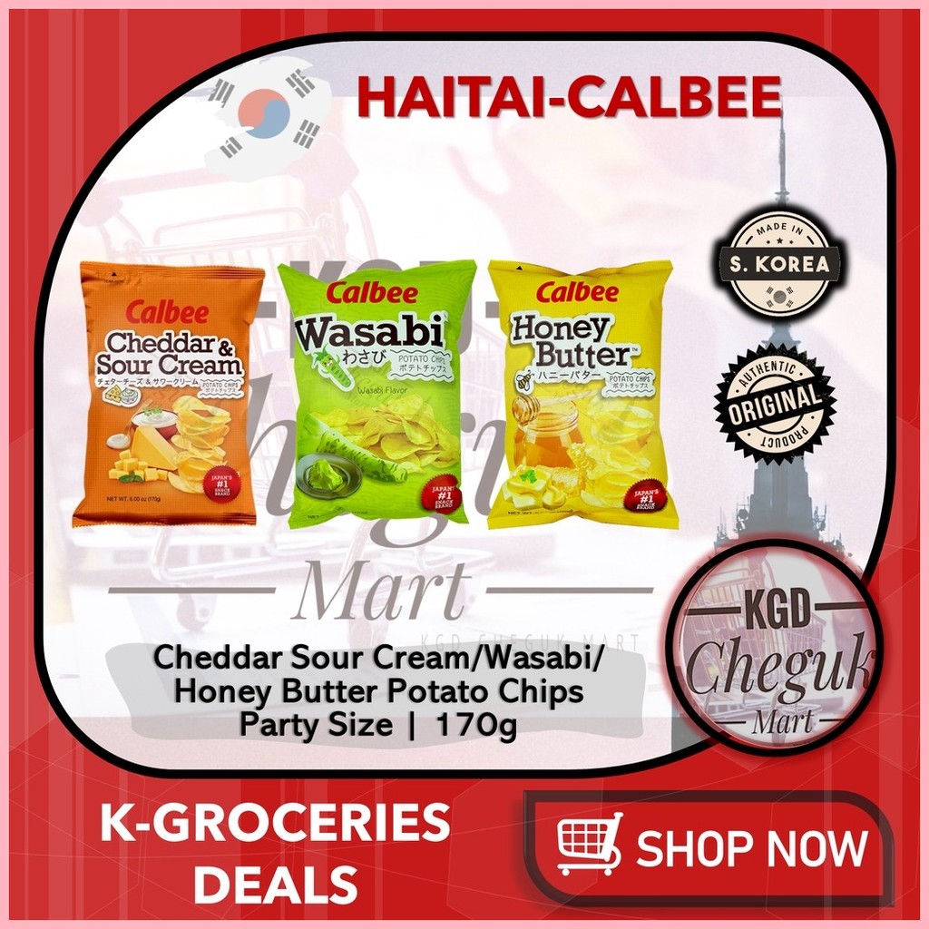 ♂ Haitai Calbee Cheddar/Honey Butter/Wasabi Potato Chips Japanese ...